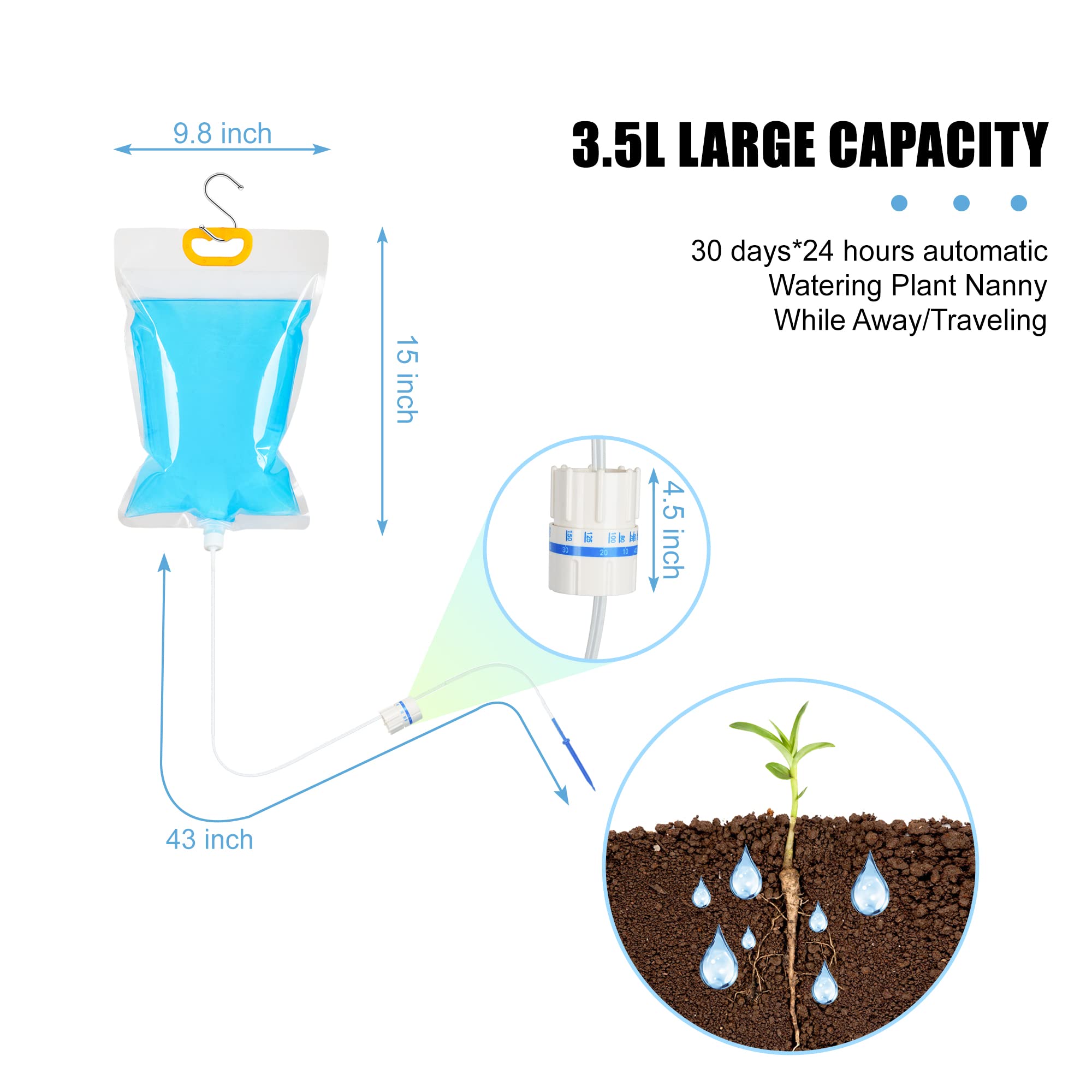 3Pcs 3.5 L Self Watering System for Plants While Away on Vacation,Plant iv Water Bag,Plant Waterer for Indoor Outdoor Potted Plant