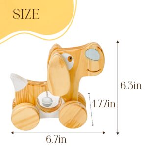 Handreamy Handmade Wooden Pull Dog Toy | Award Winning Puppy Birthday Gift for Toddlers Push and Pull Toy | Easy Push and Pull Wooden Wheel Dog Toy for Kids Children Gift