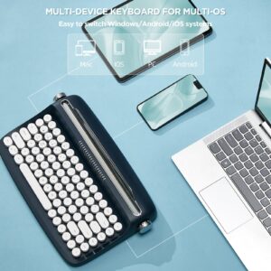 YUNZII ACTTO B303 Wireless Keyboard, Retro Bluetooth Aesthetic Typewriter Style Keyboard with Integrated Stand for Multi-Device (B303, Midnight)