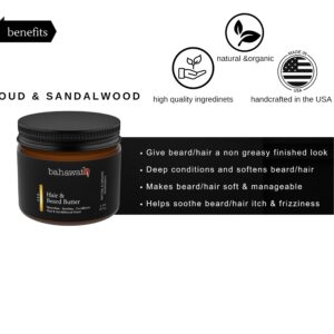 BAHAWAT Hair & Beard Butter for Men Leave-in Conditioner - Oud & Sandalwood - Strengthen, Soften & Moisturize – Organic, Natural Ingredients | The Best Beard Butter - 2 oz