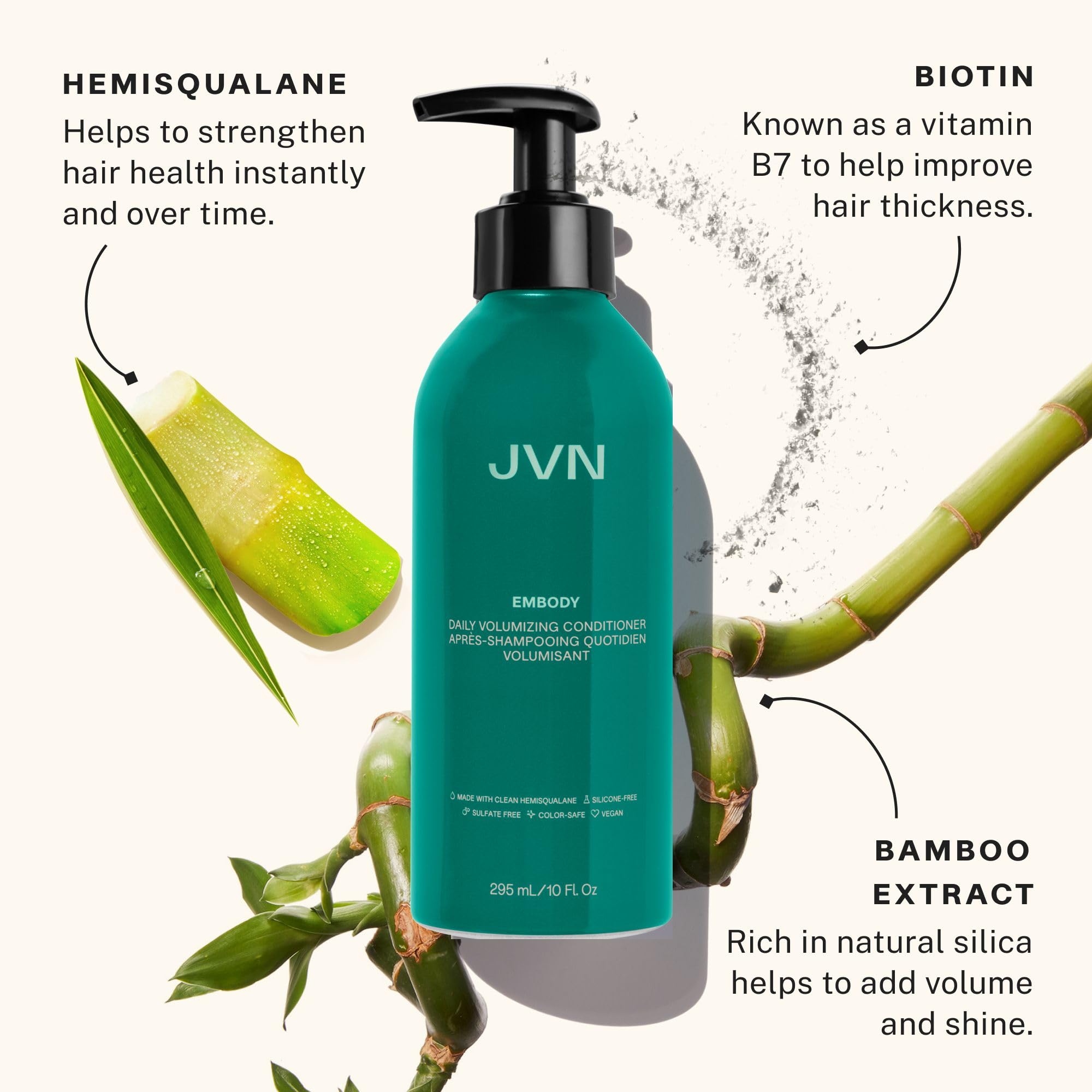 JVN Embody Volumizing Conditioner, Clean, Volume-Boosting Conditioner for All Hair Types, Adds Fullness and Restores Shine, Sulfate-Free, 10 Fluid Ounces