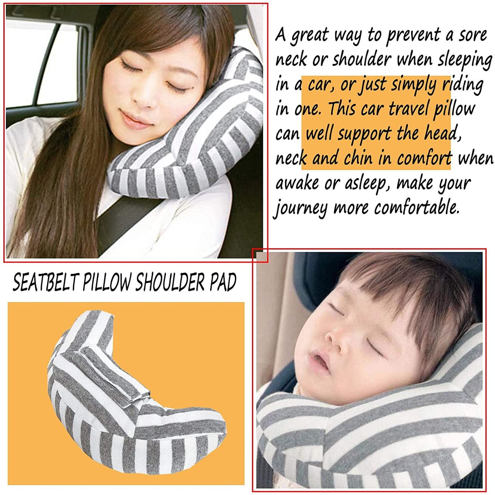 Car Seat Belt Pillow for Kids, Soft Car Headrest Pillow for Kids in Car, Travel Safety Belt Sleeping Pillow for Infants Baby Children Adults Neck Head Support Cushion Pad Car Accessories