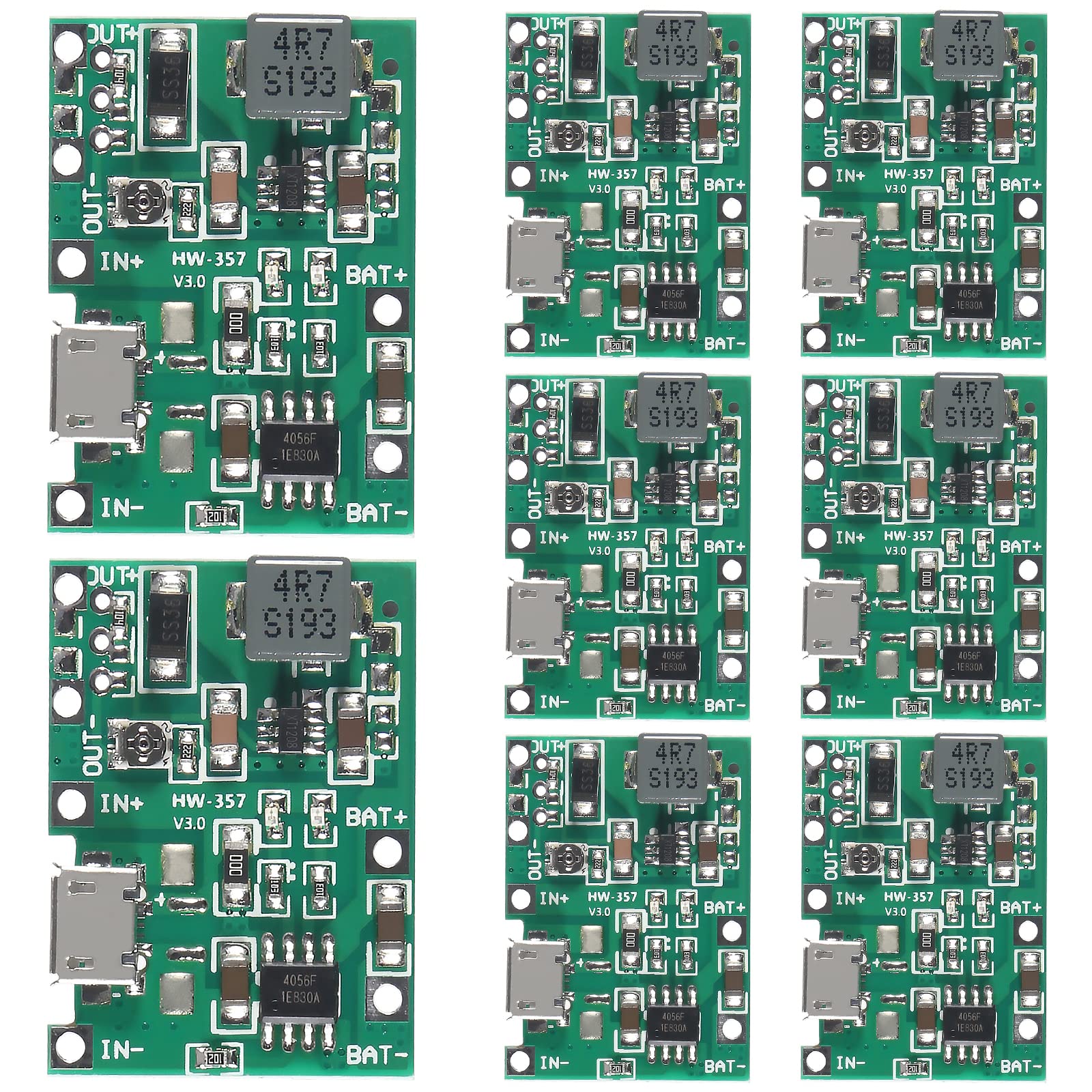 AITIAO 8Pcs 2A USB 18650 Lithium Li-ion Battery Charger Module Adjustable Boost Module DC-DC 3.7V to 5V 9V 12V Step Up Boost Module TP4056 DIY Kit Parts