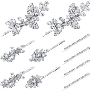 janinka 10 pieces rhinestone wedding hair clips bridal hair pins crystal bobby pins silver hairpin barrette leaf flower wedding elegant hair accessories for bride women and girls (rhinestone style)