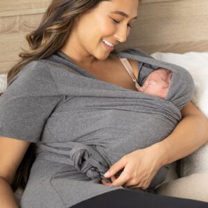 Kindred Bravely Organic Cotton Skin to Skin Wrap Top | Kangaroo Shirt for Mom and Baby (Grey Heather, Medium)