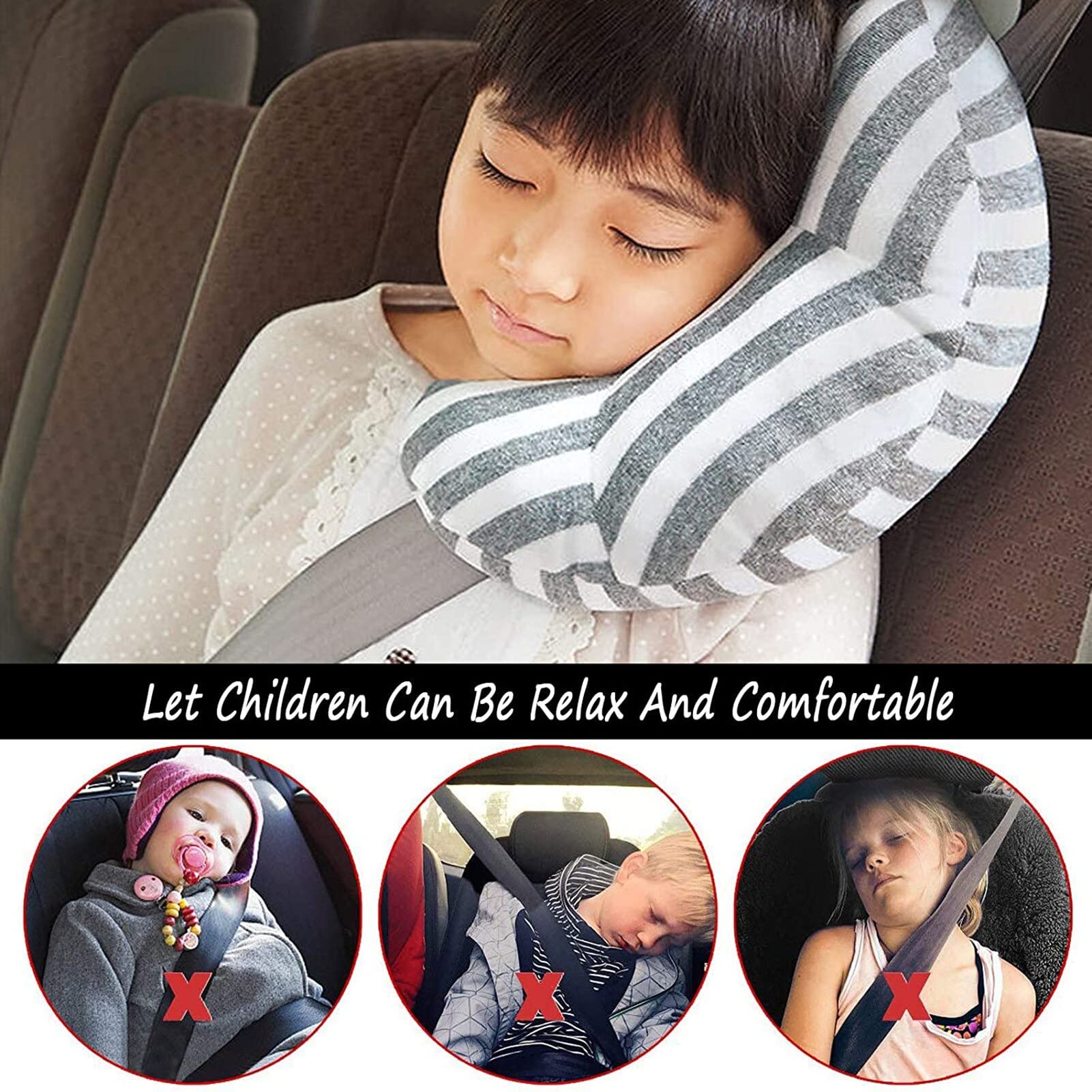 Car Seat Belt Pillow for Kids, Soft Car Headrest Pillow for Kids in Car, Travel Safety Belt Sleeping Pillow for Infants Baby Children Adults Neck Head Support Cushion Pad Car Accessories