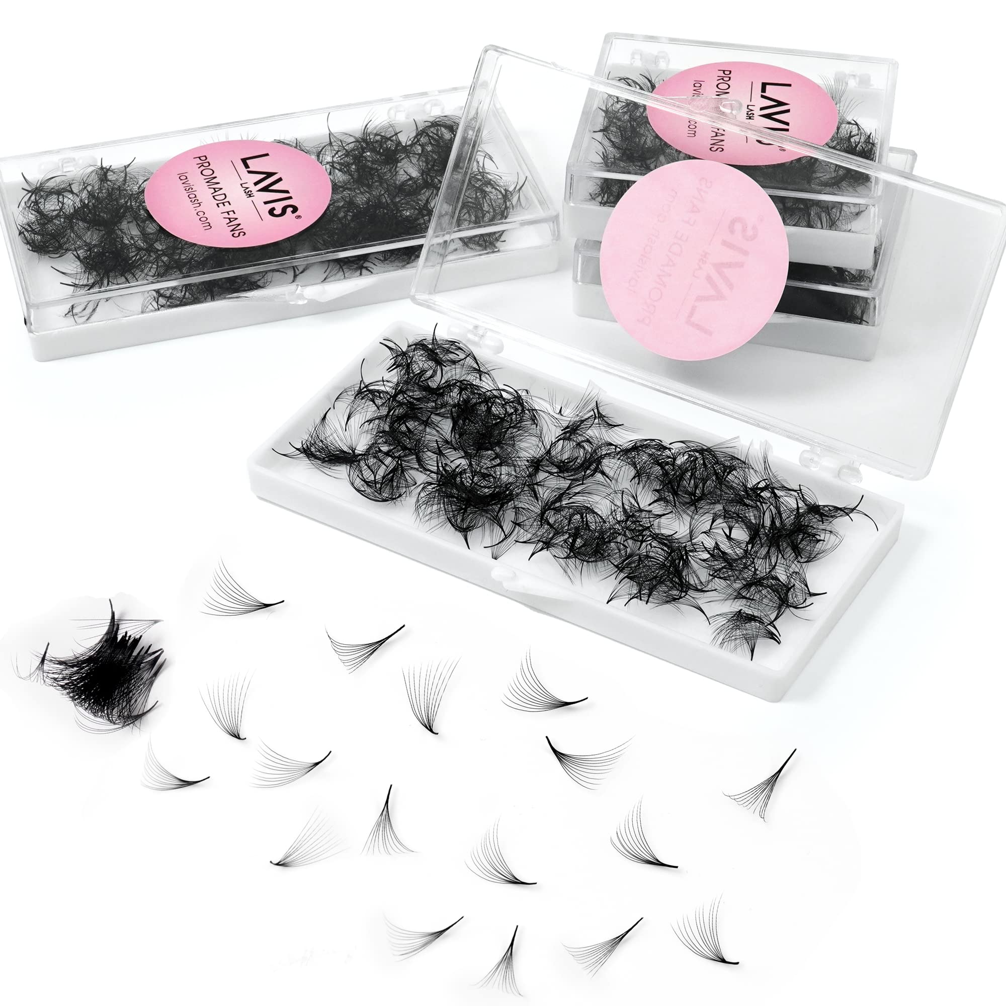 LAVISLASH 500 Promade Fans Eyelash Extension | Handmade Loose Volume Lash | Mutiple Options 3D-8D/10D/12D/14D/16D Fans | 0.03/0.05/0.07mm Thickness | C/CC/D Curl | 8-16mm Length(10D-0.03-D-12mm)