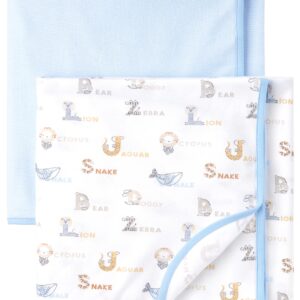 The Children's Place Unisex Baby Swaddle Blankets 2-Pack, Animal Words/Brook Stripe, No Size