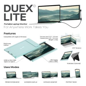 Duex Lite New Mobile Pixels Portable Monitor (2024 Upgraded), 12.5" Full HD IPS Laptop Screen Extender, USB C/HDMI Powered Plug and Play,Windows/Mac/Android/Switch Compatible (Jadeite Green)