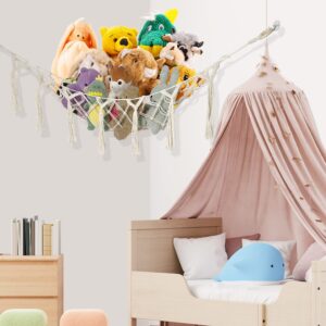 Artist Unknown Stuffed Animal Net or Hammock Jumbo - with Warm White LED String Star Lights, Wall Hooks- Stuffed Animal Hammock - Wall Net for Stuffed Animals - (X-Large - Cream / Ivory)