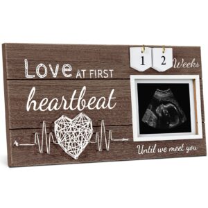 garybank sonogram picture frame pregnancy announcements gift, love at first sight ultrasound picture frames 4x3" countdown weeks design, baby room décor, gender reveal baby shower first time mom gifts