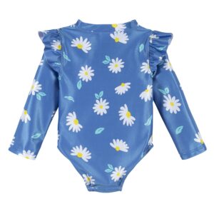 Gerber Girls' Toddler Long Sleeve One Piece Rashguard Swimsuit, Blue Daisies, 6-9 Months