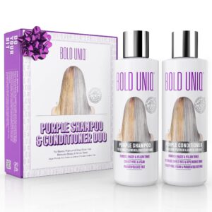 Bold Uniq Purple Shampoo, Conditioner & Purple Heat Protectant Spray Bundle. Eliminate Brassy Yellow tones. Thermal Shield Protection. Paraben & Sulfate Free. Vegan & Cruelty Free.