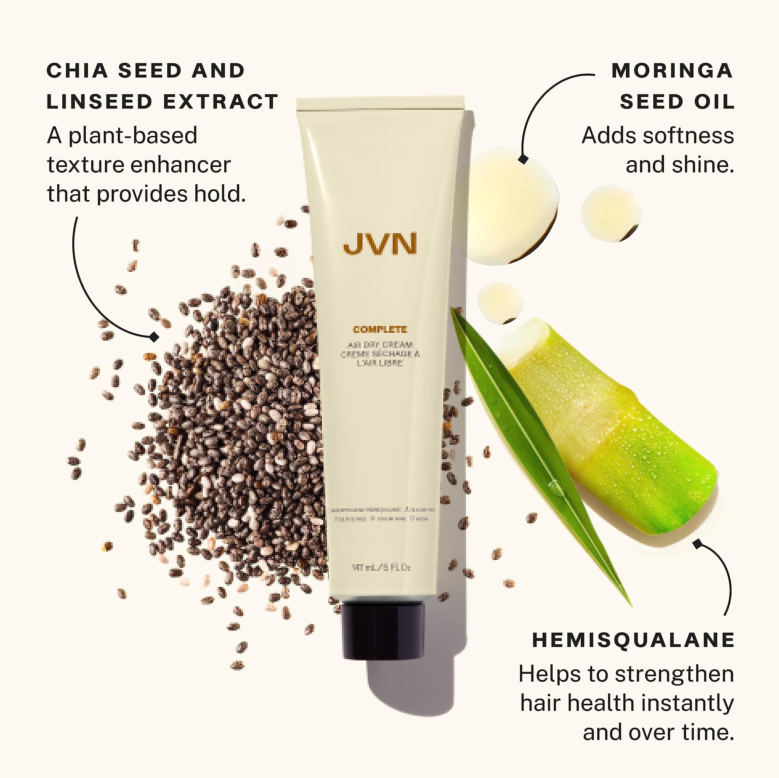 JVN No Heat Air Dry Cream, Hair Styling Cream - 5 Fluid Ounces, Smoothens and Defines Hair, Sulfate-Free, Curl Enhancing, Moisturizing, Smoothening, UV Protection for All Hair Types