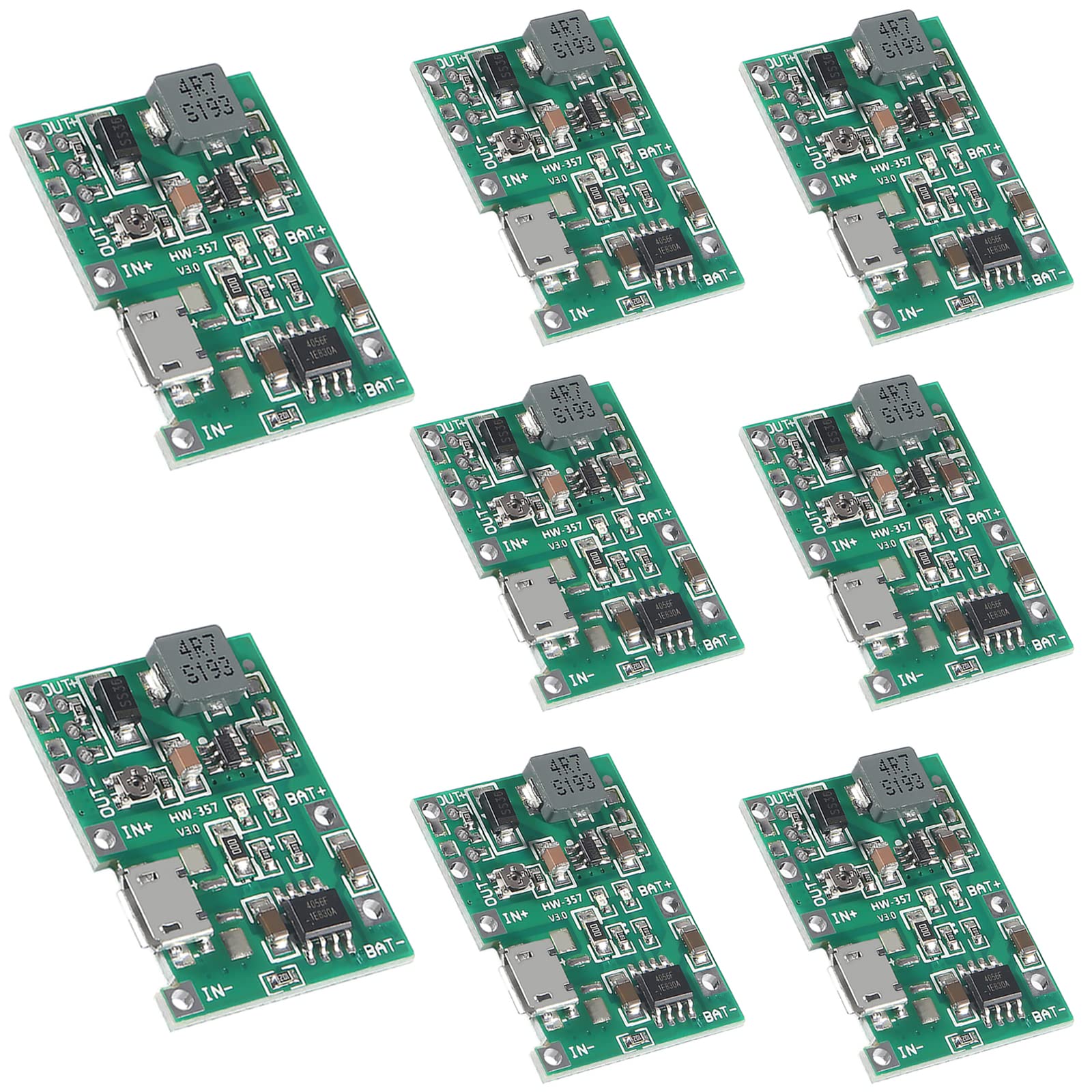 AITIAO 8Pcs 2A USB 18650 Lithium Li-ion Battery Charger Module Adjustable Boost Module DC-DC 3.7V to 5V 9V 12V Step Up Boost Module TP4056 DIY Kit Parts