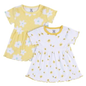 gerber baby girls' 2-pack short sleeve cotton dresses, yellow floral, 18 months