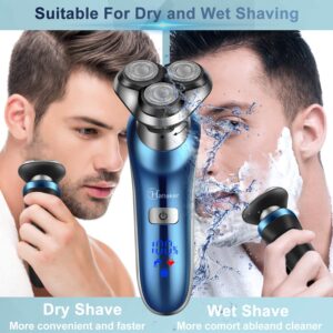 Hatteker Mens Electric Shavers Razor Beard Trimmer Rotary Facail Head Shaver for Men Sideburn Trimmer Nose Trimmer Wet Dry IPX7 Waterproof Rechargeable Cordless 3 in 1