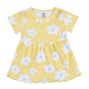 Gerber Baby Girls' 2-Pack Short Sleeve Cotton Dresses, Yellow Floral, 18 Months