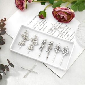 Janinka 10 Pieces Rhinestone Wedding Hair Clips Bridal Hair Pins Crystal Bobby Pins Silver Hairpin Barrette Leaf Flower Wedding Elegant Hair Accessories for Bride Women and Girls (Rhinestone style)