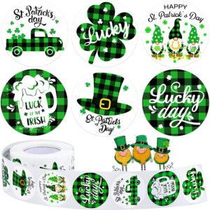 500 pieces st. patrick's day stickers irish shamrock lucky clover stickers round irish self adhesive tag seals labels for st. patrick's day party bags boxes wrap cards bottles envelopes, 1.5 inch