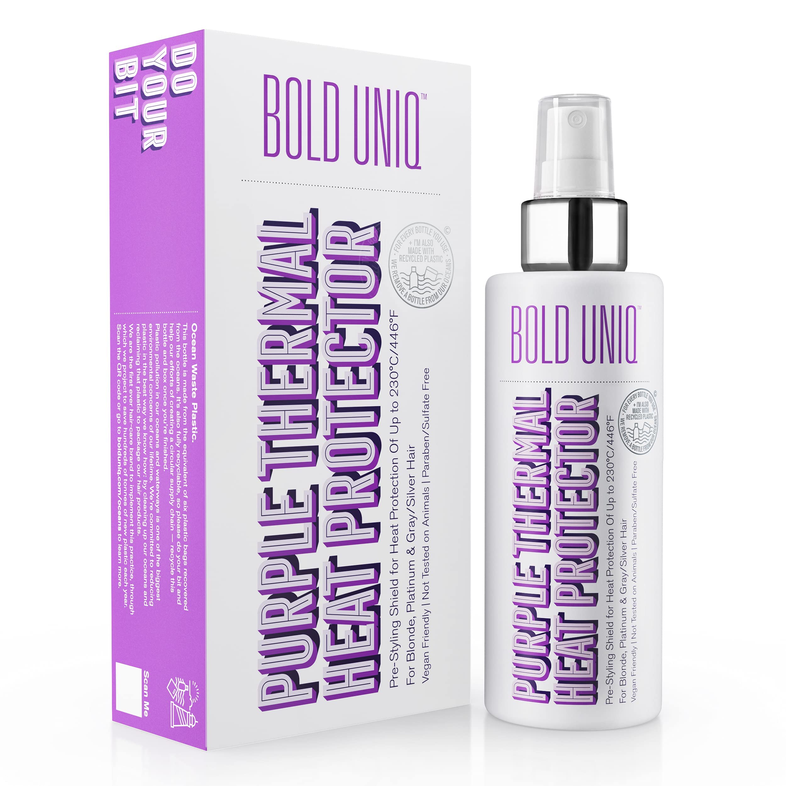 Bold Uniq Purple Shampoo, Conditioner & Purple Heat Protectant Spray Bundle. Eliminate Brassy Yellow tones. Thermal Shield Protection. Paraben & Sulfate Free. Vegan & Cruelty Free.