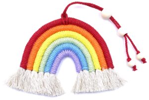 macramebay handmade macrame rainbow hanging wall art decor ornament, for kids baby room, nursery shower gift, dorm, living room, bohemian boho- small