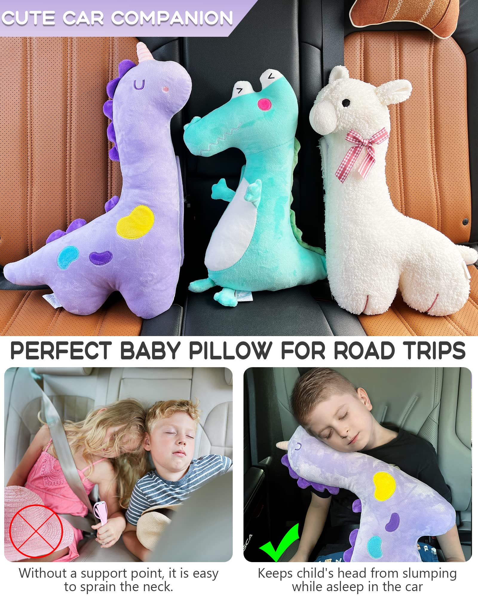 Icepark Seat Belt Pillow for Kids, Seatbelt Pillow Seat Belt Covers Kids Neck Pillow Car Shoulder Pads Safety Belt Protector Cushion, Plush Soft Seat Strap Headrest Neck Support (Unicorn)