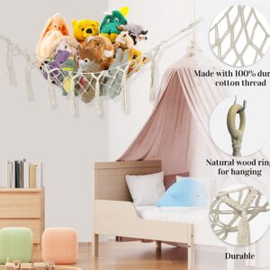 Artist Unknown Stuffed Animal Net or Hammock Jumbo - with Warm White LED String Star Lights, Wall Hooks- Stuffed Animal Hammock - Wall Net for Stuffed Animals - (X-Large - Cream / Ivory)