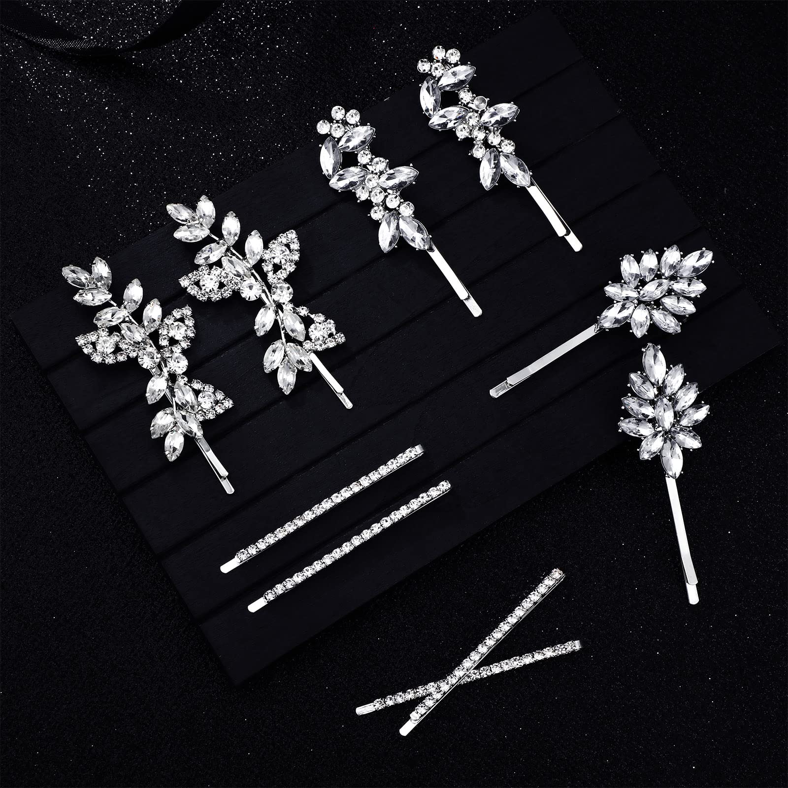 Janinka 10 Pieces Rhinestone Wedding Hair Clips Bridal Hair Pins Crystal Bobby Pins Silver Hairpin Barrette Leaf Flower Wedding Elegant Hair Accessories for Bride Women and Girls (Rhinestone style)