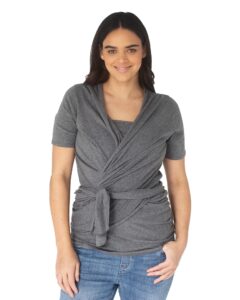 kindred bravely organic cotton skin to skin wrap top | kangaroo shirt for mom and baby (grey heather, medium)