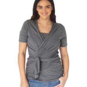 Kindred Bravely Organic Cotton Skin to Skin Wrap Top | Kangaroo Shirt for Mom and Baby (Grey Heather, Medium)