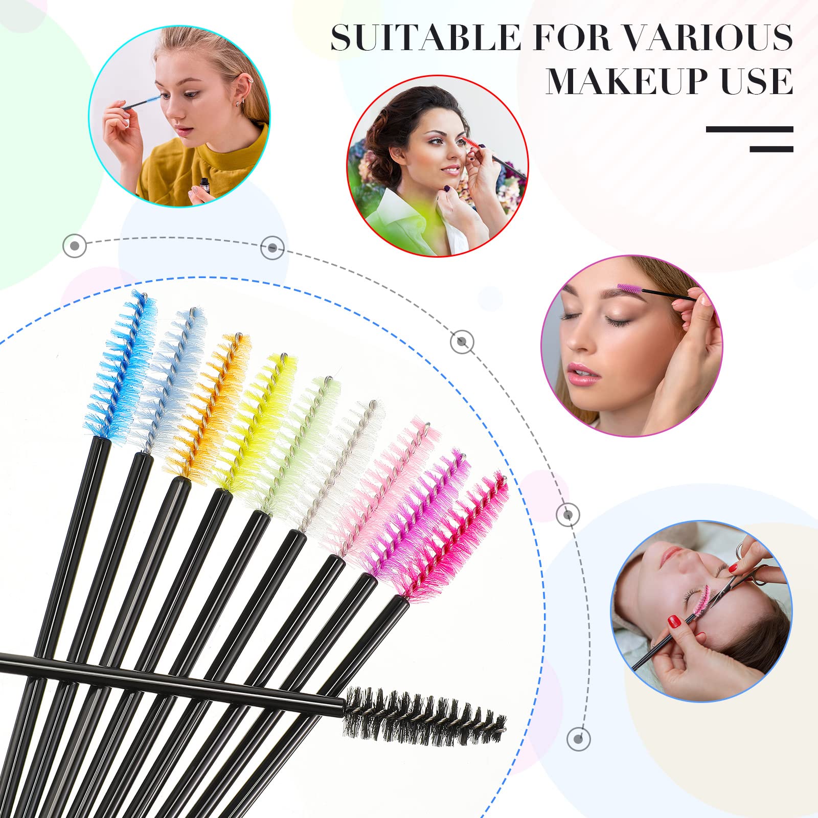 1000 Pcs Disposable Eyelash Mascara Brushes Disposable Mascara Wand Mascara Spoolies Eyelash Brush Applicators Disposable Eyebrow Comb for Eye Makeup Lash Extension, 3.86 Inches, 10 Colors