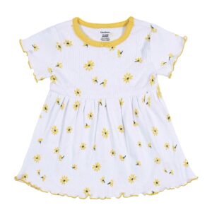 Gerber Baby Girls' 2-Pack Short Sleeve Cotton Dresses, Yellow Floral, 18 Months