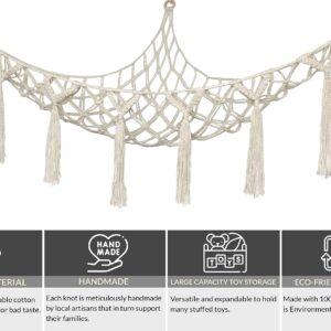 Artist Unknown Stuffed Animal Net or Hammock Jumbo - with Warm White LED String Star Lights, Wall Hooks- Stuffed Animal Hammock - Wall Net for Stuffed Animals - (X-Large - Cream / Ivory)