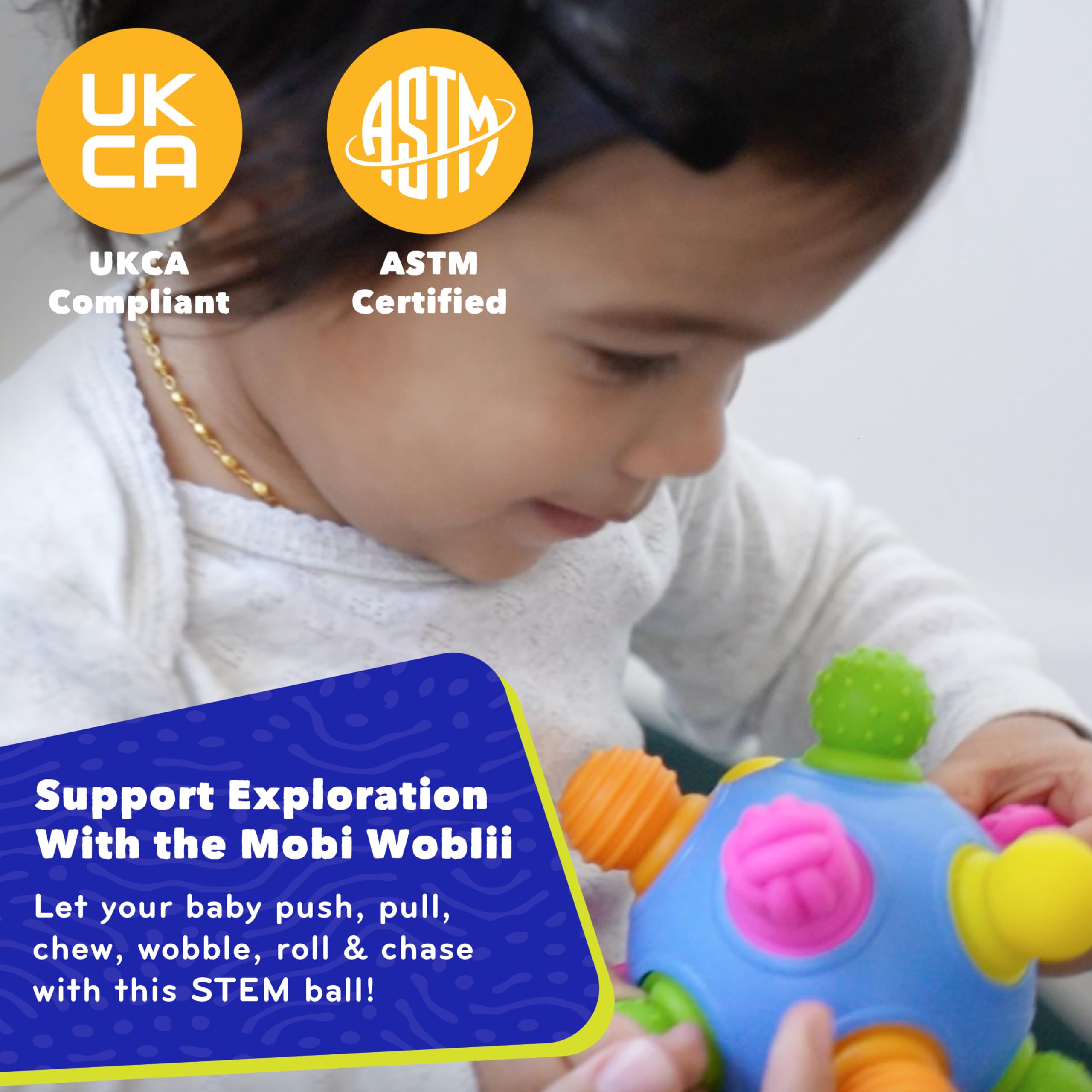 Mobi Woblii Activity Toy - Montessori Toys for 3 Month Old and Up, Sensory Ball Toy for Babies & Toddlers, Teething Toy Made with Food Grade Silicone, BPA and Phthalate Free - Pack of 1