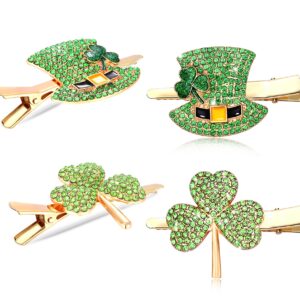 St. Patrick’s Day Hair Clips Accessories Festival Rhinestone Shamrock Hair Clips for Women Girls Green Irish Lucky Clove Leprechaun Top Hat Charm Hairpins st.patricks day jewelry Party Favor Costume