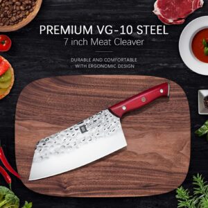 TIVOLI Cleaver Knife 7-inch Japanese Hand Forged VG10 High Carbon Steel Sharp Chef Knife Wooden Handle with Sharpener & Gift Box Kitchen Butcher Knife for Meat Cutting