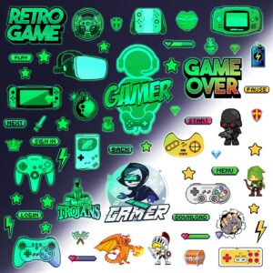 gamer room decor,gaming wall decals sticker boys room decor,glow in the dark video game wall stickers,game wall decals for gamer bedroom playroom