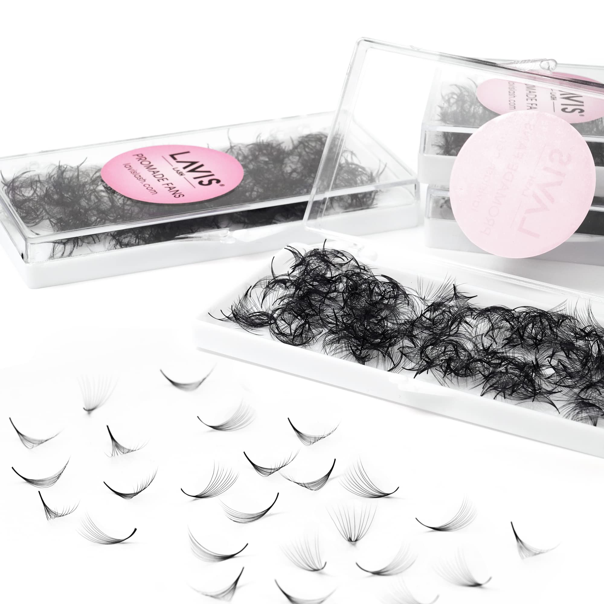 LAVISLASH 500 Promade Fans Eyelash Extension | Handmade Loose Volume Lash | Mutiple Options 3D-8D/10D/12D/14D/16D Fans | 0.03/0.05/0.07mm Thickness | C/CC/D Curl | 8-16mm Length(10D-0.03-D-12mm)