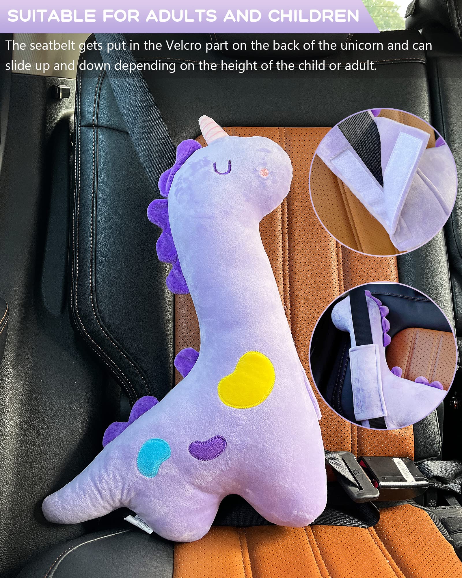 Icepark Seat Belt Pillow for Kids, Seatbelt Pillow Seat Belt Covers Kids Neck Pillow Car Shoulder Pads Safety Belt Protector Cushion, Plush Soft Seat Strap Headrest Neck Support (Unicorn)