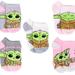 STAR WARS Little Girl's 5 Pack The Mandalorian Baby Yoda No Show Socks, Medium, Pink/Grey Heather