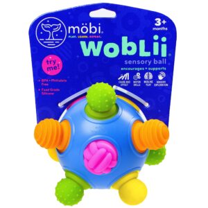 mobi woblii activity toy - montessori toys for 3 month old and up, sensory ball toy for babies & toddlers, teething toy made with food grade silicone, bpa and phthalate free - pack of 1