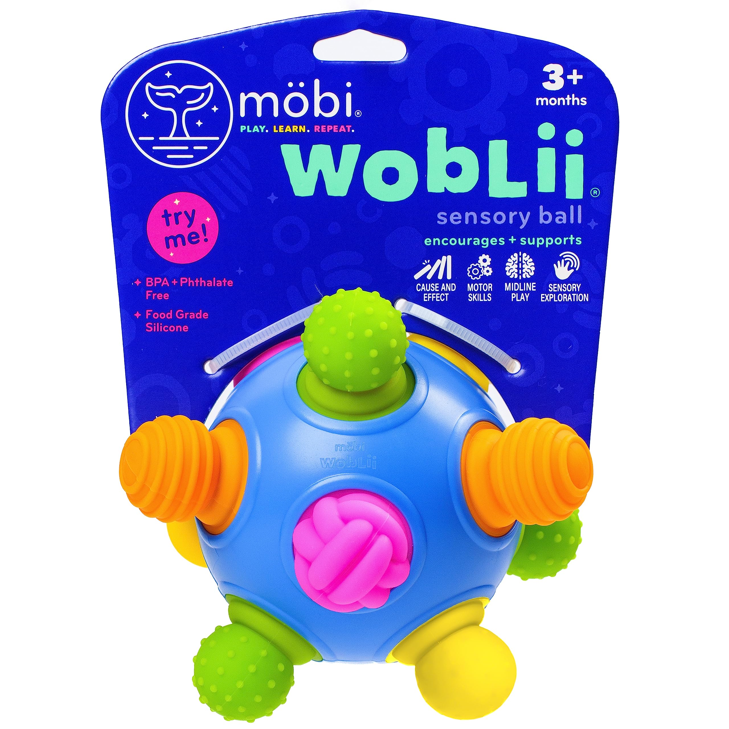 Mobi Woblii Activity Toy - Montessori Toys for 3 Month Old and Up, Sensory Ball Toy for Babies & Toddlers, Teething Toy Made with Food Grade Silicone, BPA and Phthalate Free - Pack of 1