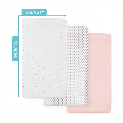 American Baby Company 3 Pack Fitted Crib Sheets 28" x 52", Soft Breathable Neutral 100% Cotton Jersey Sheet, Pink Star/Zigzag, for Boys and Girls, Fits Crib and Toddler Bed mattresses