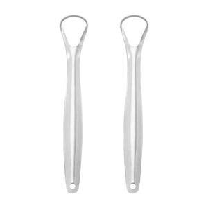 2 pack tongue scraper, 100% useful stainless steel tongue cleaner for both adults and kids, tongue cleaner reduce bad breath metal tongue scrapers, help your oral hygiene (a)