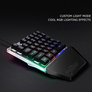 Dpofirs One-Handed Gaming Keyboard, 35 Keys Portable Mini Half Keypad, 6 Programmable Keys, Wireless RGB Mechanical Keyboard with Wrist Rest for PC Gamer