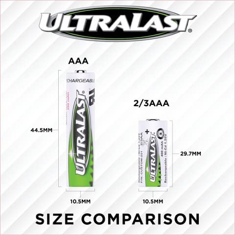 ULTRALAST ULN423AAASL - 2/3 AAA (Two Thirds Triple A Battery) Solar Batteries for Outdoor Solar Lights - NICAD 1.2 Volt, 150mAh, Rechargeable Battery Pack for Garden Lighting - Recharges Up to 1000x