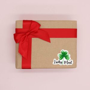 MEYFCLA Lucky Mail Clover Patrick's Day Sticker,Cute Mail Envelopes Stickers for Handmade Goods/Bags Business Packages ,Patrick's Day Theme Small Shop Business Stickers for Envelopes Seals 240 Labels