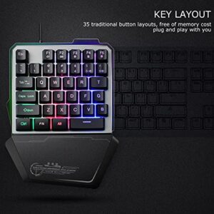 Dpofirs One-Handed Gaming Keyboard, 35 Keys Portable Mini Half Keypad, 6 Programmable Keys, Wireless RGB Mechanical Keyboard with Wrist Rest for PC Gamer