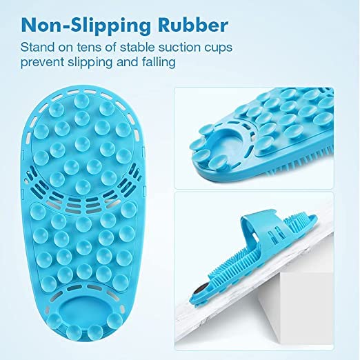 Silicone Shower Foot Scrubber Bath Brush Set,Silicone Shower Foot Scrubber Plus Shower Body Brush,Personal Shower Cleaning Kit for Women and Men,Blue